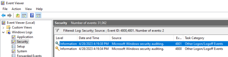 Find or Log local Win10 lock and unlock event IDs. - Black Rock Tech